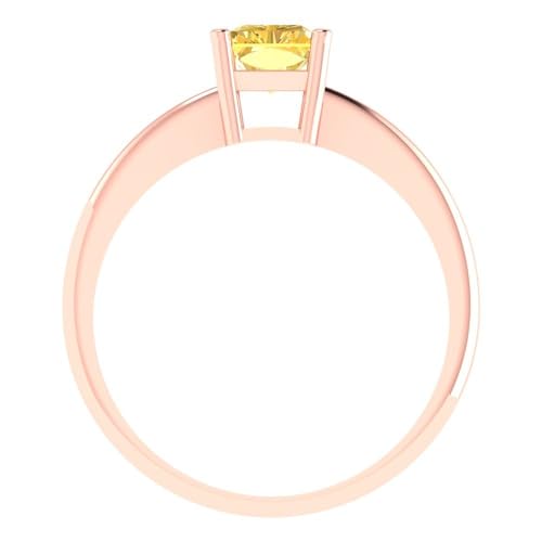 Clara Pucci 1.0 ct Radiant Cut Solitaire Canary Yellow Simulated Diamond Bridal Designer Anniversary Engagement Ring Real 14k Rose Gold