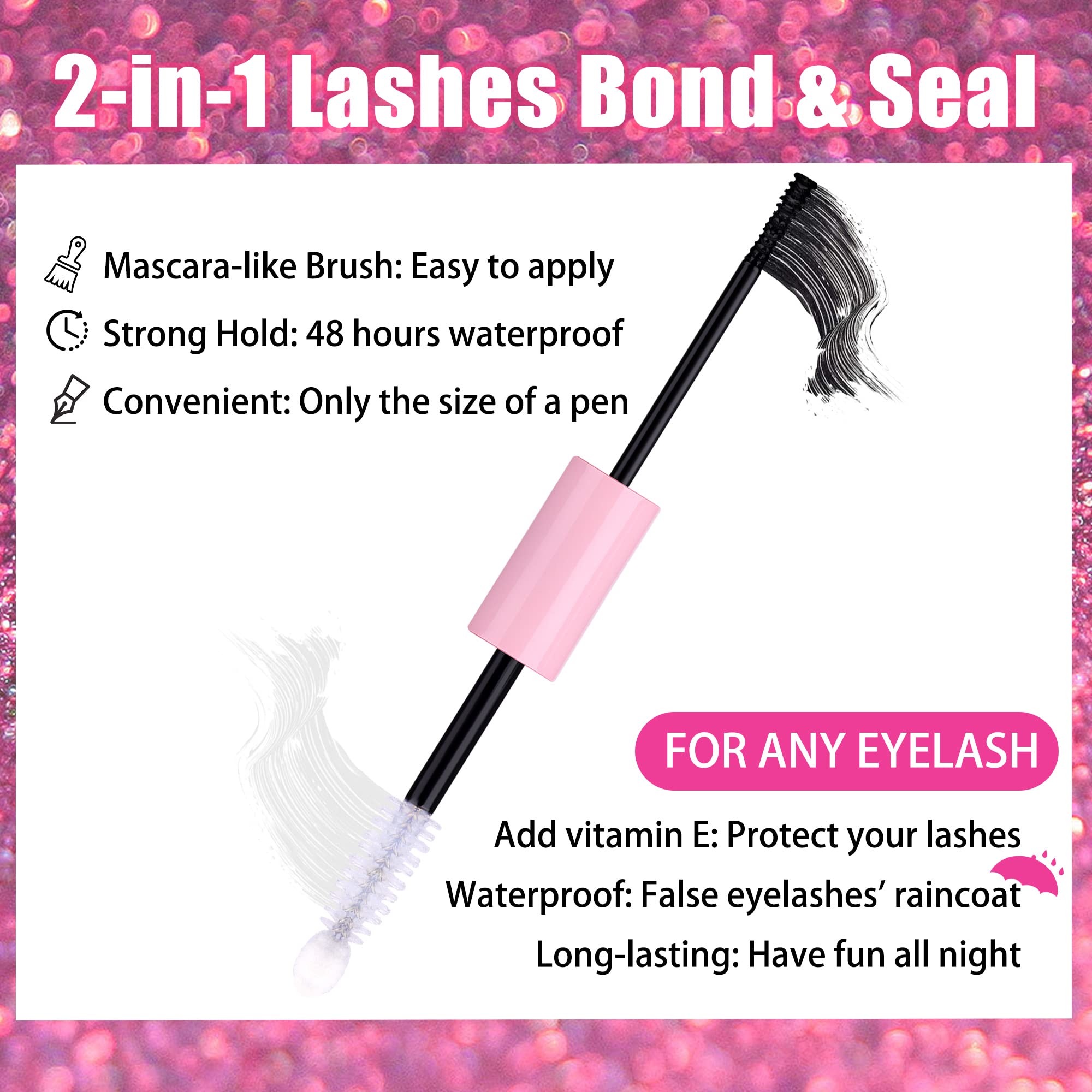 Eyelashes Glue,Lashes Bond and Seal,Individual Lashes Adhesive for Cluster DIY False Eyelash Extension,Strong Hold Waterproof Long Lasting Eyelashes Glue for Sensitive Eyes (5ML)