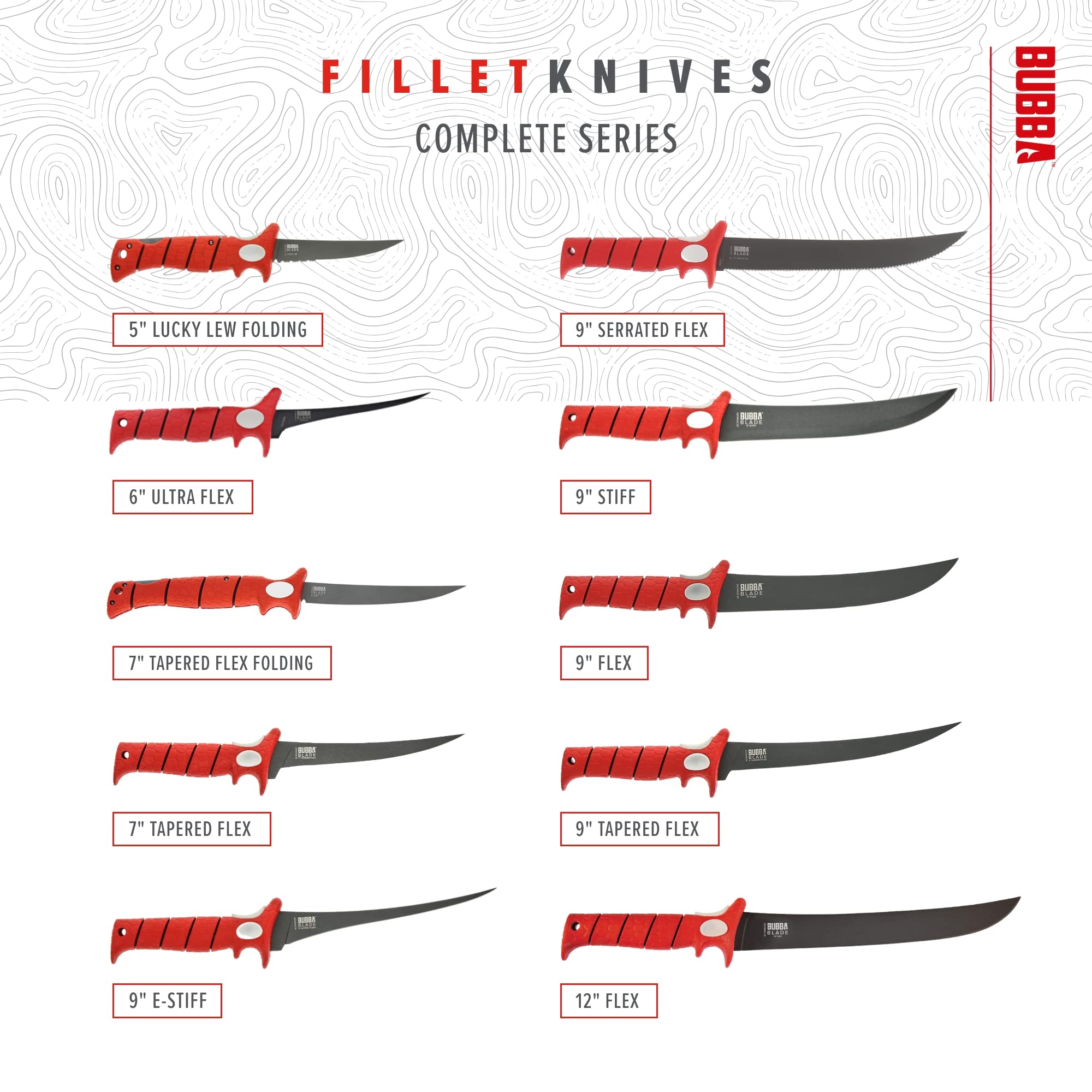 BUBBA 7" Tapered Flex Folding Knife with Non-Slip Grip Handle, Offset Full Tang Stainless Steel Blade, Lanyard Hole and Synthetic Sheath for Fishing