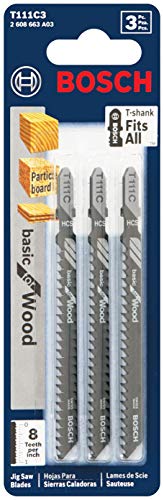 BOSCH T111C3 3-Piece 4 In. 8 TPI Basic for Wood T-Shank Jig Saw Blades