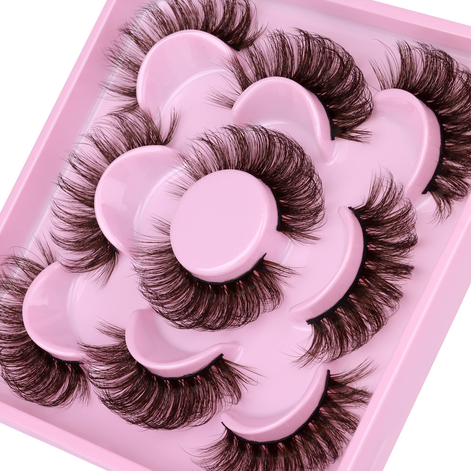 Eyelashes Russian Strip Lashes Mink Natural Eyelashes Fluffy Volume Colored Brown Lashes False Eyelashes 20mm Long Soft D Curl Lashes Pack by Newcally