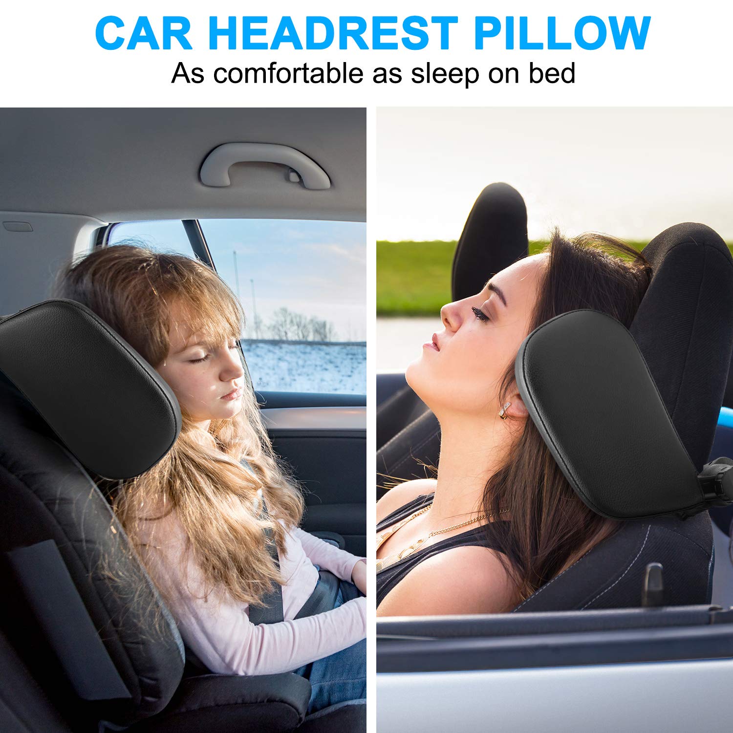 Car Headrest Pillow, Car Neck Pillow Head Pillow, Adjustable Both Sides U Shaped Travel Vehicle Seat Head Support Pillow for Kids Adults Elders Teenagers
