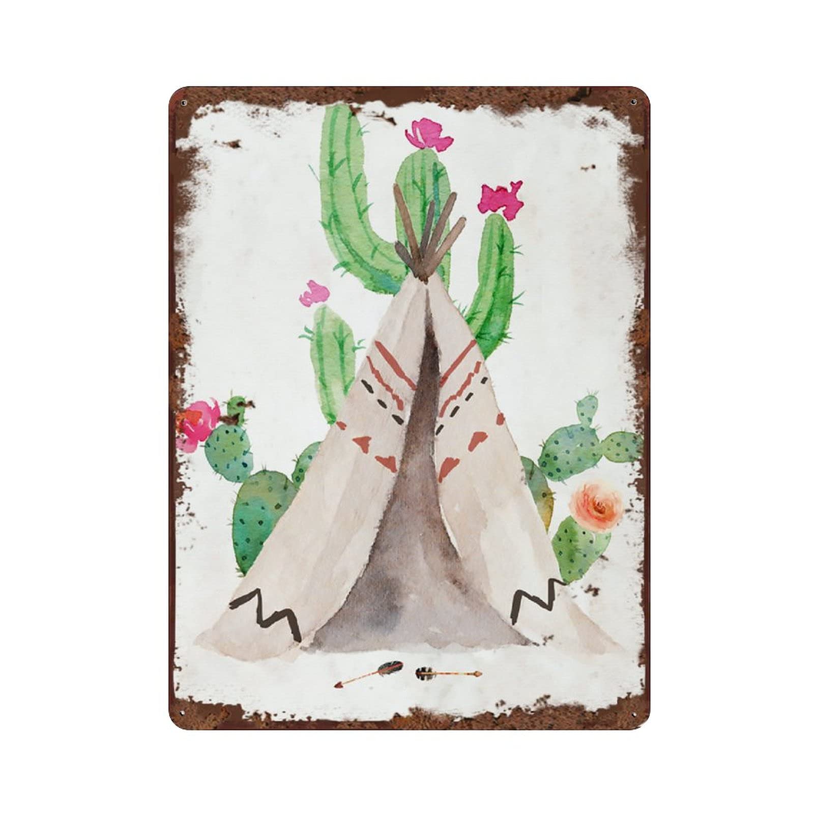 Southwestern Wall Sign Metal Tin Sign Decorable Nursery Decor Children's Room Decor Entry Wall Art Tribal Cactus Home Decor for Home Kitchen Bar Room Garage Decor 8x5.5 Inch