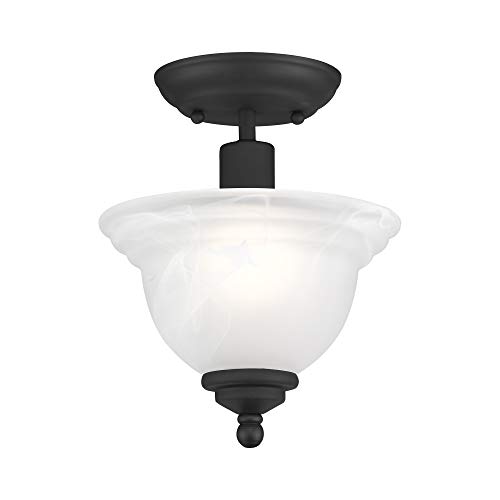 Livex Lighting 4250-04 Flush Mount with White Alabaster Glass Shades, Black