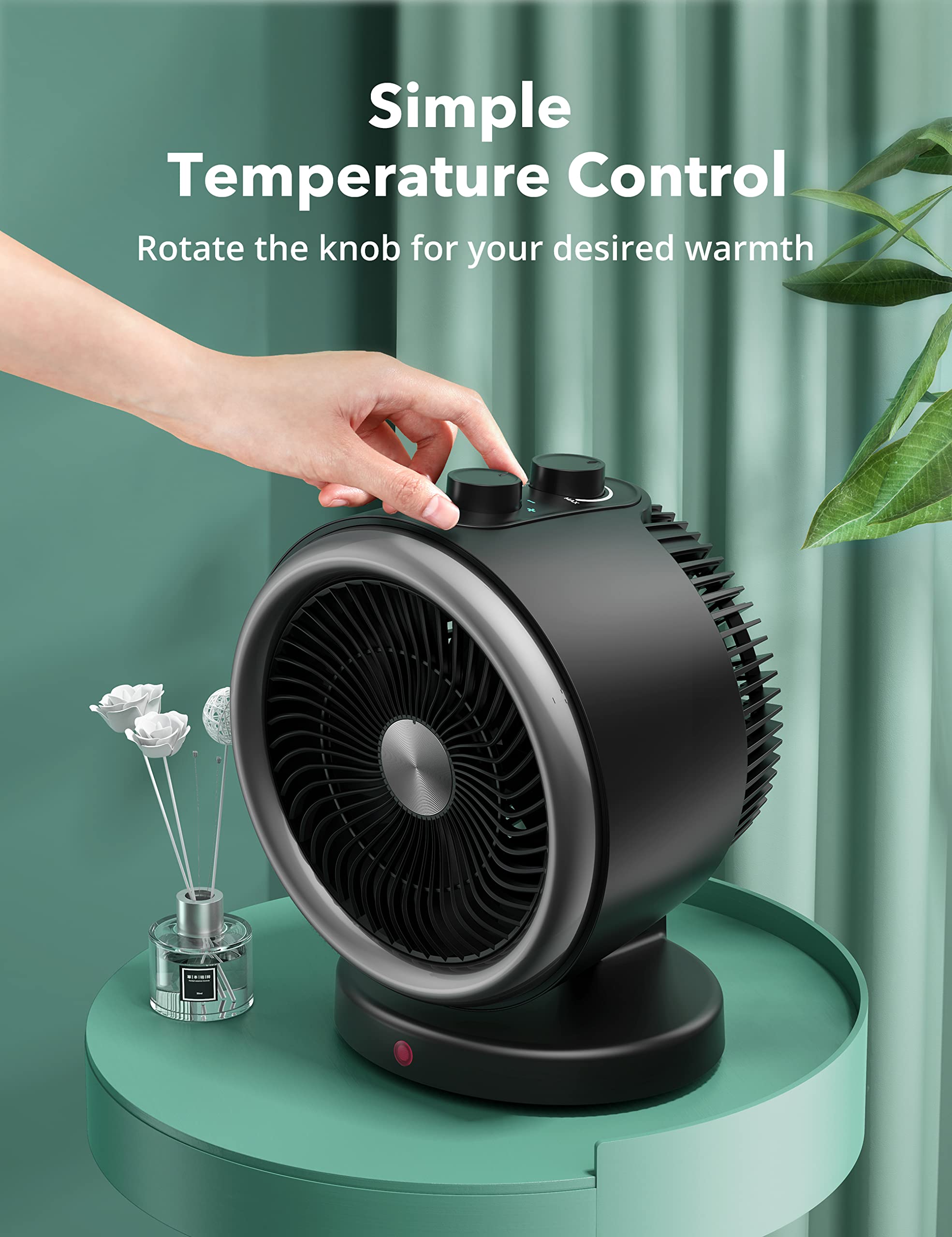 Space Heater Fan, 2-in-1 Vortex Portable Space Heater with Circulation Fan, 2 Heat and Fan Modes, 60°Wide Tilting Angle, Tip-over and Overheat Protections, Electric Heater for Bedroom Home Office Use