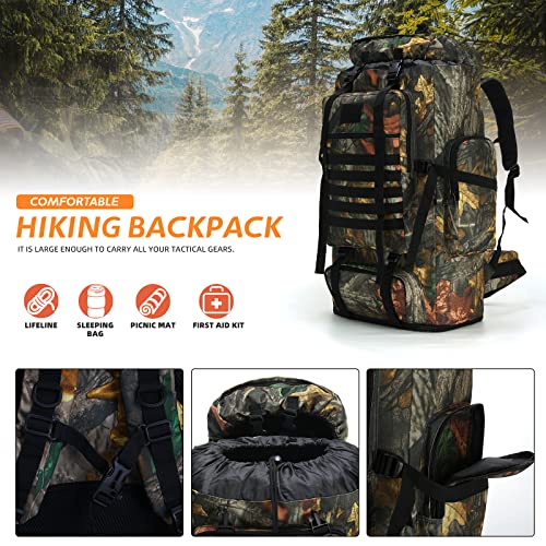 HongXingHai 70L/100L Hiking Camping Backpack MOLLE Rucksack Waterproof Traveling Daypack Durable High-Performance Backpack for Backpacking (Leaf camo, 70L/100L)