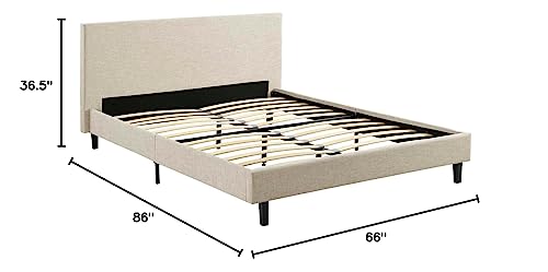 Modway Anya Upholstered Beige Platform Bed with Wood Slat Support in Queen