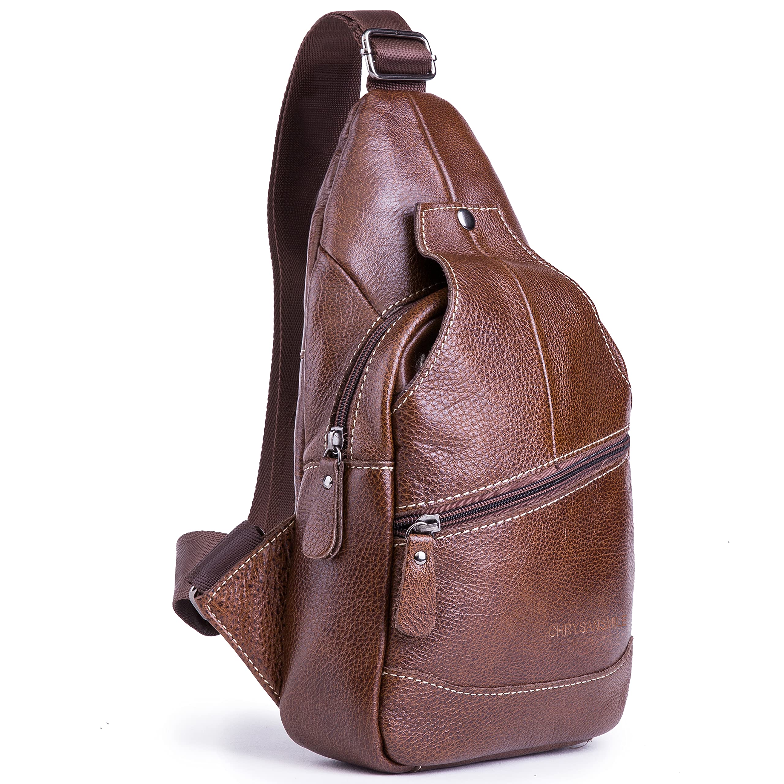 Chrysansmile Genuine Leather Shoulder Sling Backpack Bag Unisex Outdoor Crossbody Sling Pack Sport Daypack One Size