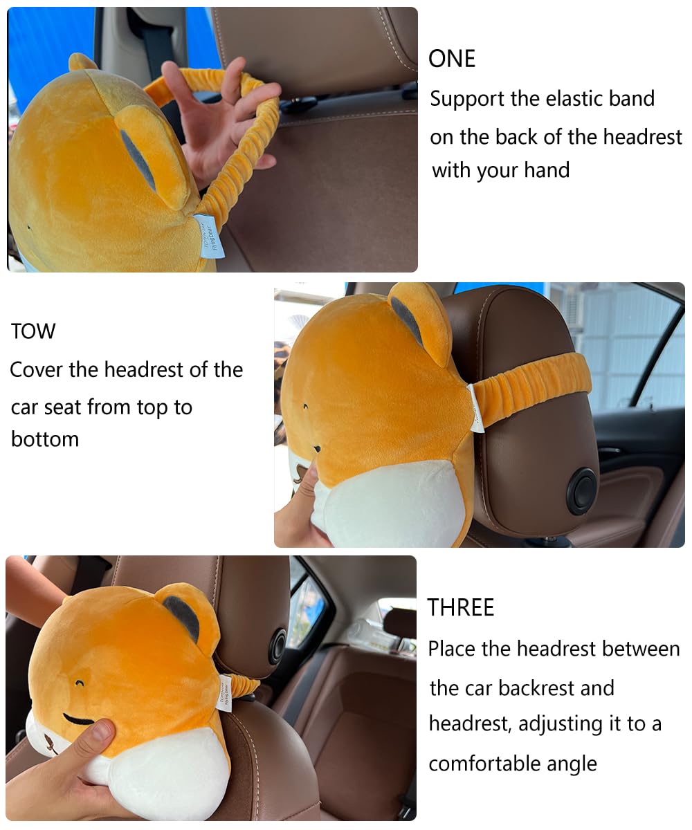Car Headrest Pillow,Neck Pain Relief with Adjustable Strap,Comfortable Soft Car Seat Pillow for Driving,Head Rest Cushion,Cute Neck Pillow for Travelling and Home 2 Pieces