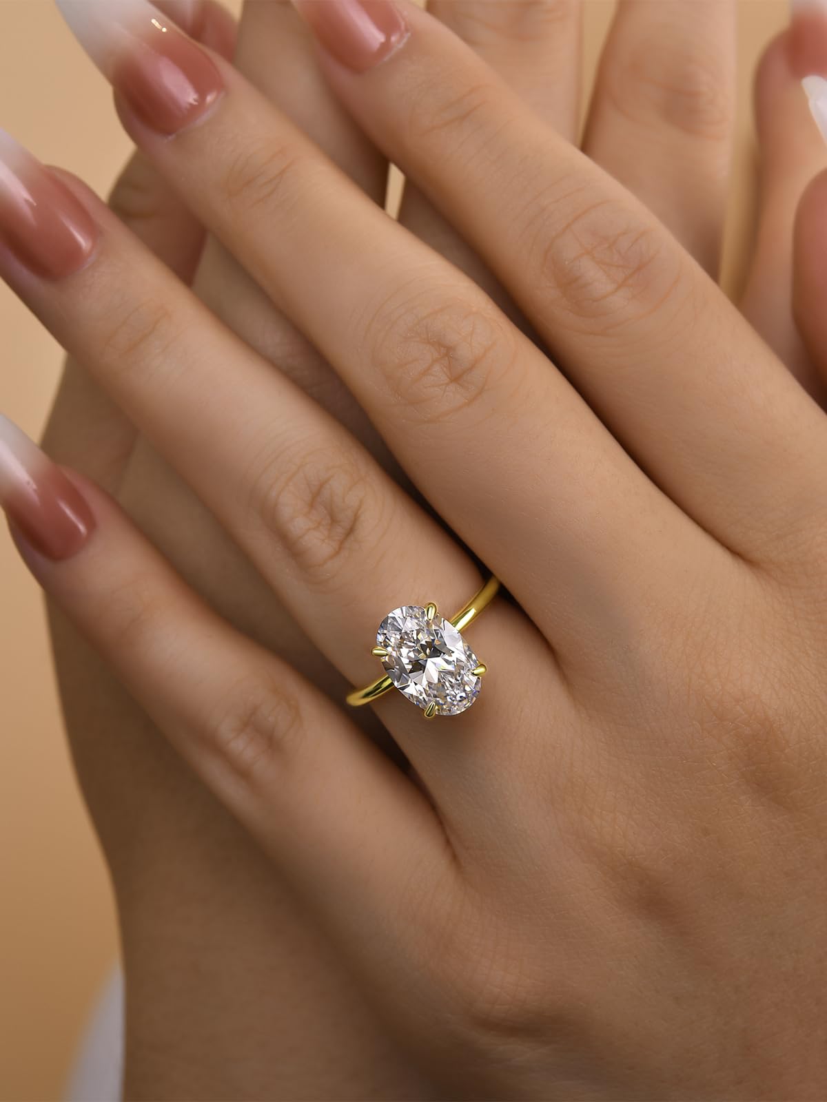 Effinny 3.5 Carat Elongated Oval Cut Engagement Ring Yellow Gold Plated 925 Sterling Silver Simulated Diamond Promise Ring(Yellow Gold, 5)