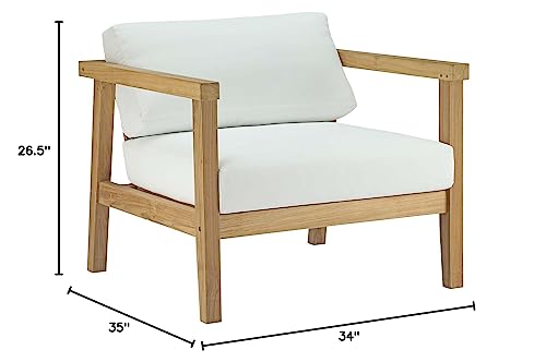 Modway Bayport Teak Wood Outdoor Patio Armchair in Natural White