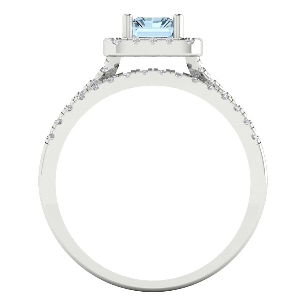 Clara Pucci 1.7 ct Emerald Halo Solitaire Genuine Natural Aquamarine Designer Art Deco Statement Wedding Ring Band Set 18K White Gold 11