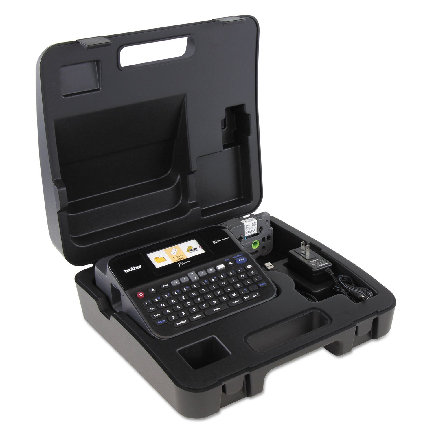 Brother P-Touch, PTD600VP, PC-Connectable Label Maker with Full Color Graphical Display, Case, Split-Back Tapes, 14 Fonts, High-Resolution, Black