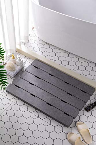 MatXwell Outdoor Bath Shower Mat Non Slip, 33.4x23.6 inch Extra Large Indoor Shower Mat with Drain Hole, Grey Eco-Friendly Styrofoam Lightweight Shower Floor Mat for Bathroom, Fast Drainage