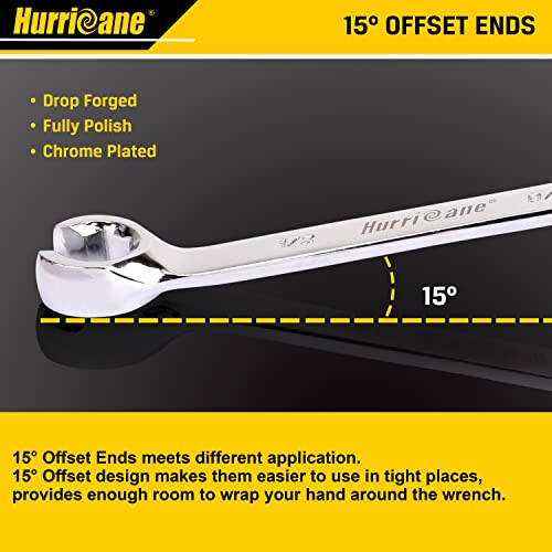 HURRICANE 6 Pc SAE Flare Nut Wrench Set, Brake Line Wrench Set, Size from 1/4" to 1", 6 Point, 15° Offset End, Ideal for Repair and Remove Nuts on Fuel, Tube, Hose, Transmission Lines in Tight Spaces