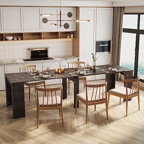 MOSAMNI Extendable Dining Table, Multifunctional Folding Console Tables, Modern Rectangular Wood Kitchen Table, Super Long Conference Meeting Table for Home Office Computer Table