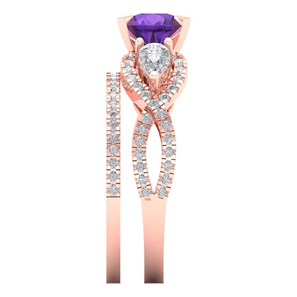 Clara Pucci 1.94 carat Round Shape Solitaire 3 stone Natural Amethyst Engagement Wedding Anniversary Bridal Ring band set 14k Rose Gold 7