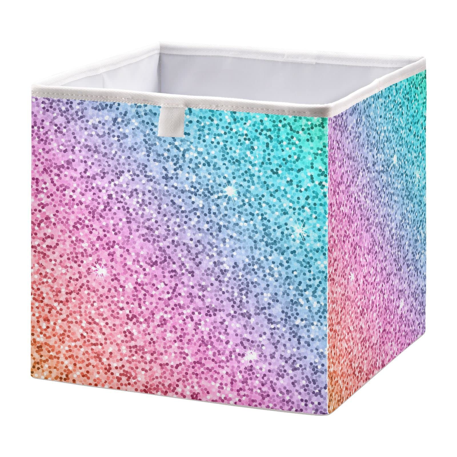 QUGRL Luxury Glitter Sparkles Cube Storage Bins Organizer Colorful Sequin Shiny Clothes Storage Basket Box for Shelves Closet Cabinet Office Dorm Bedroom 11x11 in