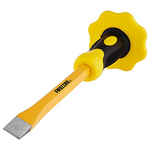 Firecore FS305F Masonry Chisel with Hand Guard, 12 inches Heavy Duty Flat Chisel with Hand Protection, Concrete Mortar Stone Breaker Chisel for Demolishing Carving Splitting Breaking Cutting
