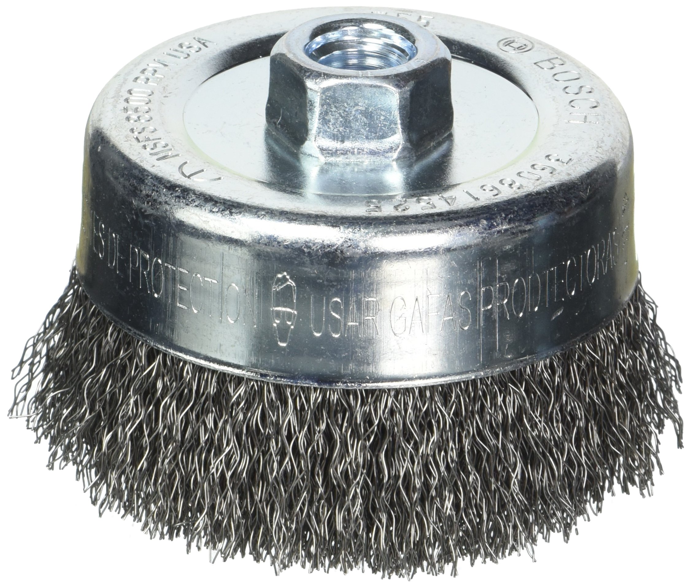 BOSCH WB525 4-Inch Crimped Carbon Steel Cup Brush, 5/8-Inch x 11 Thread Arbor