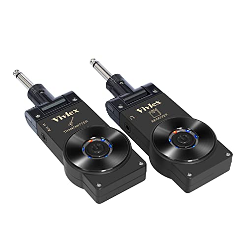 Vivlex Wireless Guitar System Guitar Transmitter Receiver Set 2.4GHz 6 Channels Wireless Audio System for Electric Guitar Bass Violin Keyboard, Built in Rechargeable Battery, 8 Hours Working Time