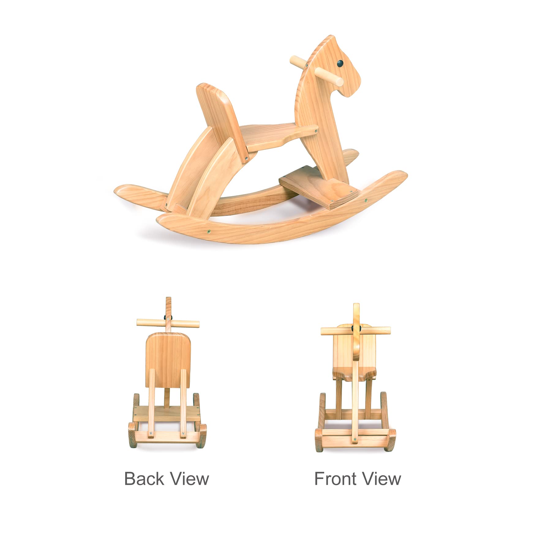 KRAND Rocking Horse Wooden Ride On Toy for Kids Classic Design Rocking Horse with Pedal and Safe Backrest Fine Workmanship(Classic, Natural)