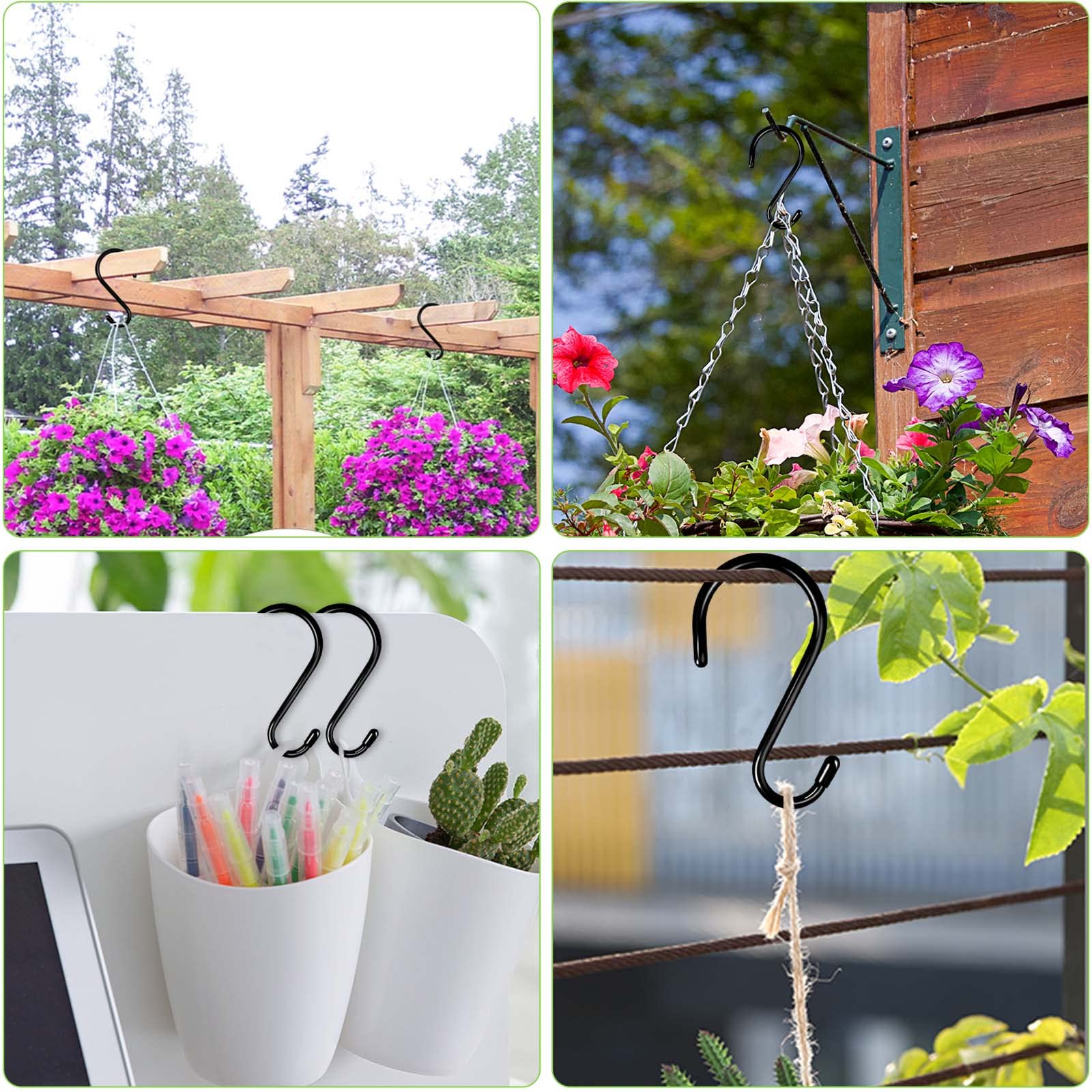 DINGEE 6 Inch Heavy Duty S Hooks, Large S Hooks for Hanging Plants, Vinyl Coated S Hooks 6 Pack Sturdy Non Slip Black S Hooks for Hanging Closet,Bird Feeders,Kitchen,Large Object,Garden Tools