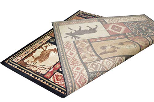 HR Cabin 906 Nature and Animals Area Rug 5'2" x 7'2" Contemporary Geometric Design Fish/Moose/Bear/Lodge