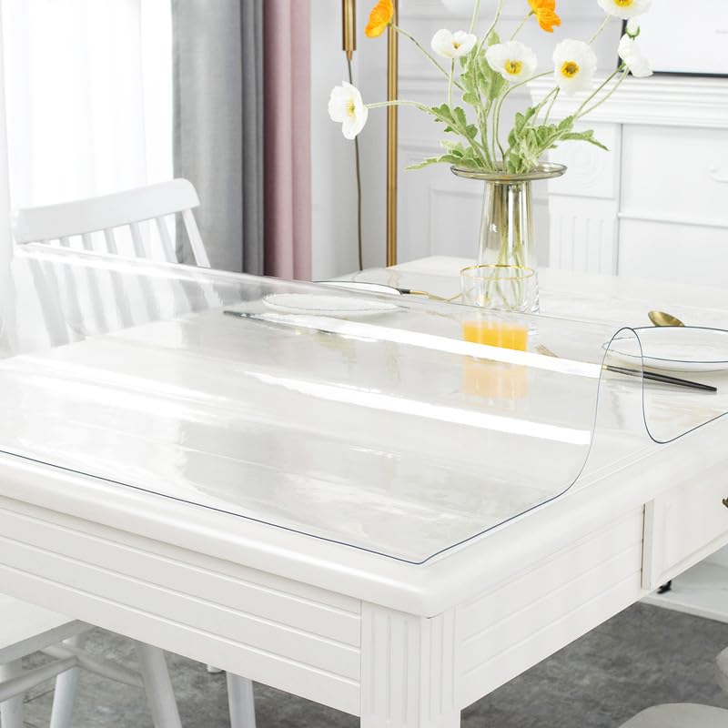 Warmstar Clear Table Cover Protector 36 x 60 Inch,1.5mm Thick Plastic Table Cover Rectangle,PVC Clear Table Protector,Desk Protector Mat for Kitchen, Dresser, Writing Desk,Dining Room Table