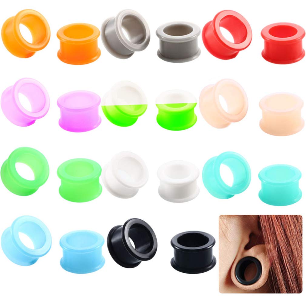 CABBE KALLO 12Pairs Silicone Tunnels Ear Gauges Kit 6G-22mm Double Flared Saddle Expander for Women Men Body Piercing Jewelry Gauge, 0g(8mm)