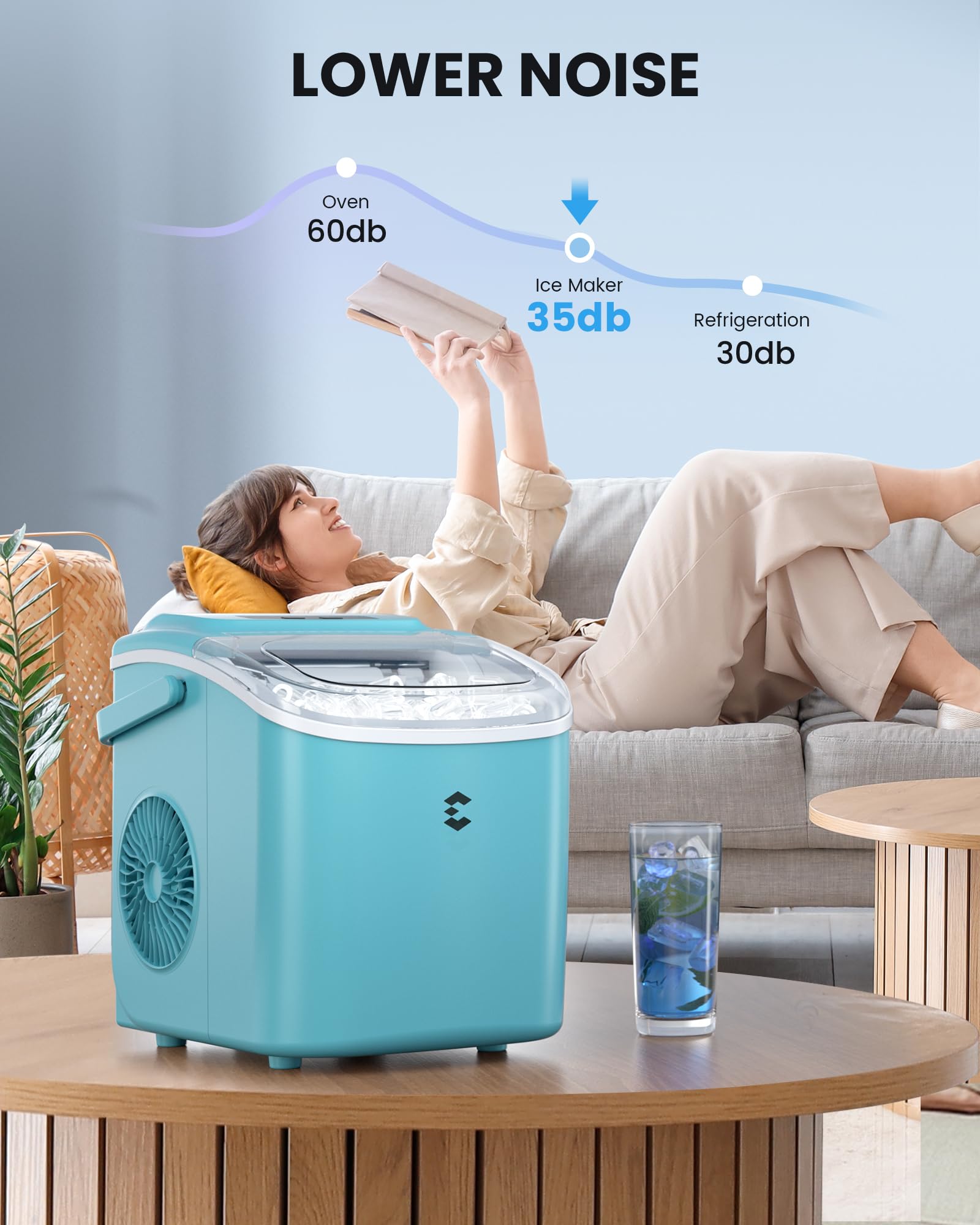 EASYERA Ice Maker Countertop, Portable Ice Machine 9 Cubes in 6 Mins, 26lbs in 24Hrs, 2 Sizes of Bullet Ice Self-Cleaning with Ice Scoop, Bag, and Basket, for Kitchen, Party, RV, Bar-Green