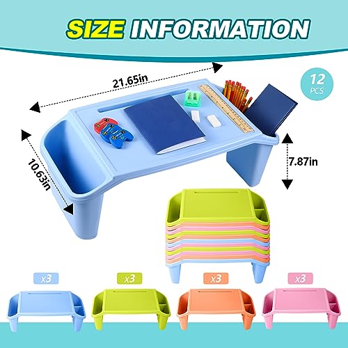 Honoson 12 Pcs Kids Lap Desk Tray Plastic Portable Desk with 3 Compartments Bed Tables for Eating and Laptops Lap Desk with Storage Car Floor Serving Lap Tray for Kids Classroom Activity Travel