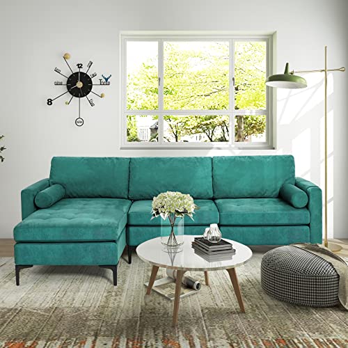 KOMFOTT 97-Inch Extra Large Convertible Sectional Sofa Couch, 3-Seat L Shaped Sofa with Reversible Chaise Lounge, Power Socket & 2 USB Ports, 2 Bolsters, Modular Sleeper Sofa Couch for Living Room