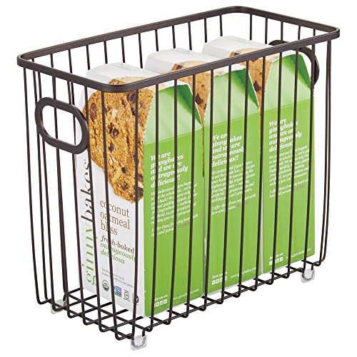 mDesign Metal Farmhouse Kitchen Pantry Food Storage Organizer Basket Bin - Wire Grid Design - for Cabinets, Cupboards, Shelves, Countertops - Holds Potatoes, Onions, Fruit - Medium - Bronze
