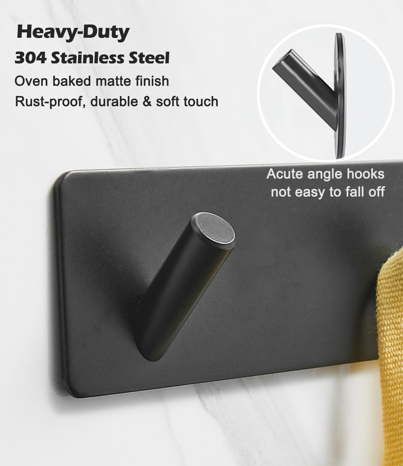 CURHOO Stainless Steel Towel Hooks - Heavy Duty Wall Mount Key Holder for Bathroom, Kitchen, Bedroom & Office, Self-Adhesive, 4 Hooks, 10 x 1.77 inches, YKH35
