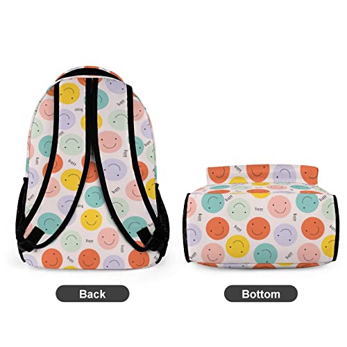 MINBHEBYUD Happy Smiley Face Prints Backpack, Lightweight Backpack Casual Daypack, Bookbag for Men Women