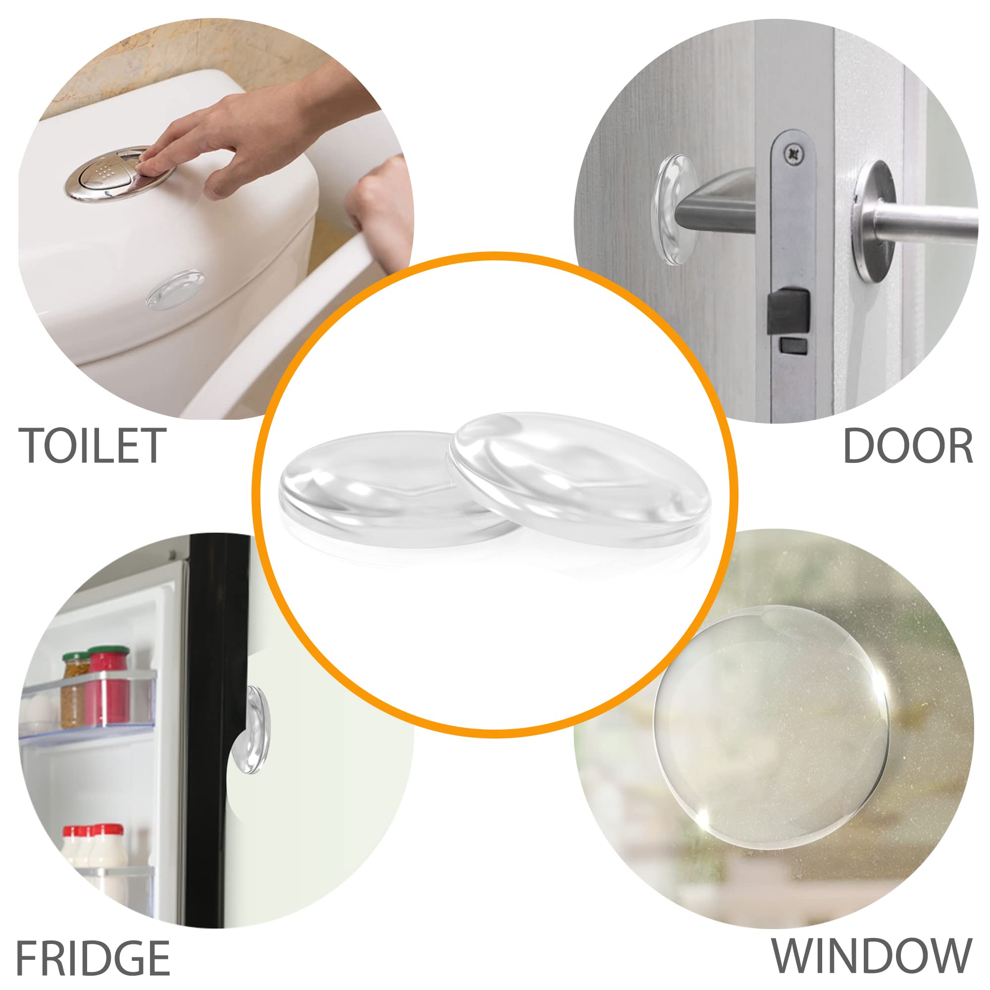 Clear Door Stoppers for Wall 2β (8 Pack) - Wall Protectors from Door Knobs with Strong Adhesive Glue - Shock Absorbent and Discreet Door Bumpers