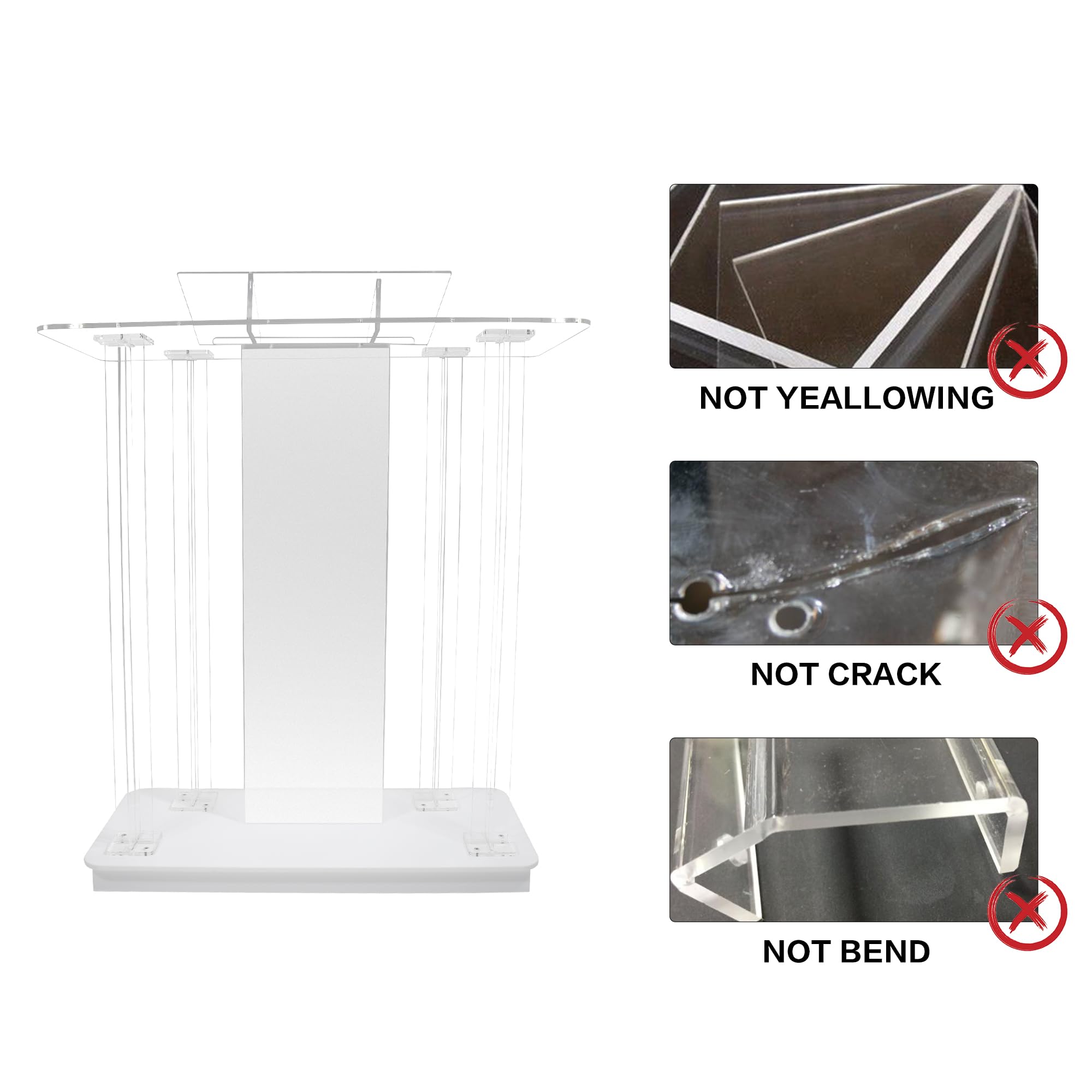 Clear Podium Stand - Acrylic Pulpits for Churches with Led Light, Professional Portable Presentation Podium Lectern with Wide Reading Surface for Restaurants, Weddings, Office and Classrooms