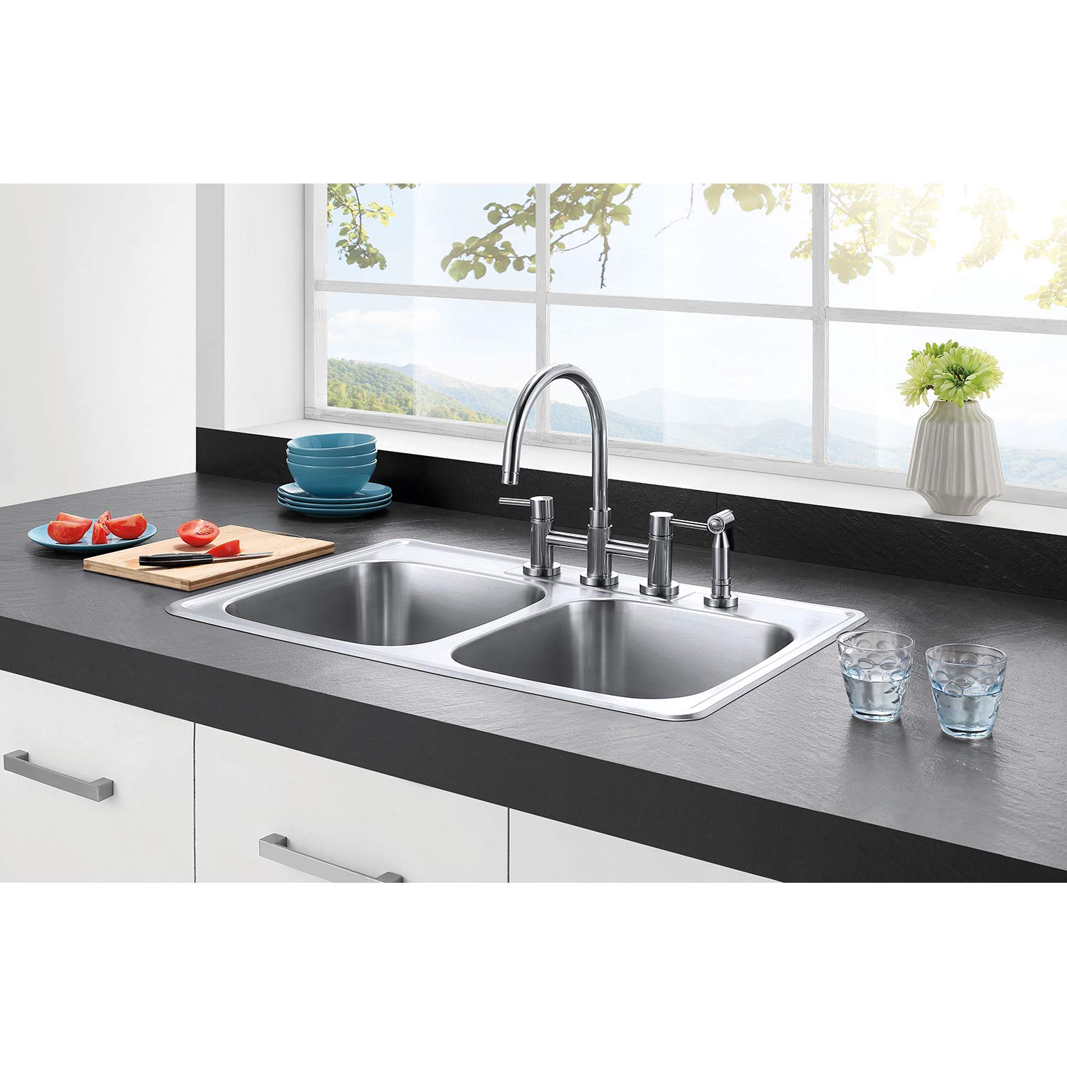 Kingston Brass KS8271DLBS Concord Bridge Kitchen Faucet, Polished Chrome
