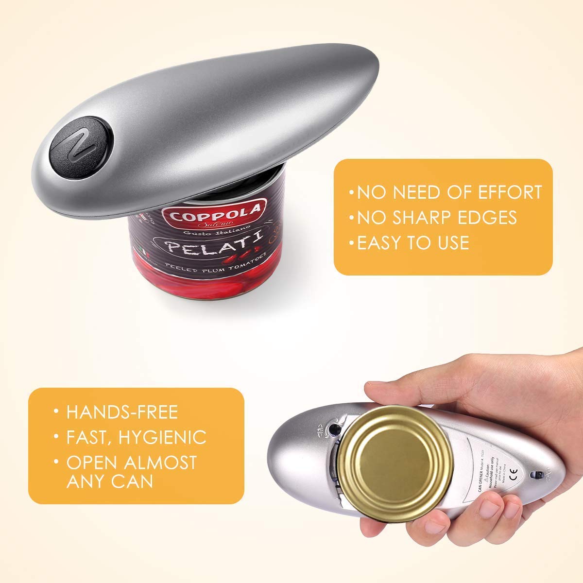 Electric Can Opener, Kitchen Safety Automatic Can Opener, Smooth Edge, Food-Safe and Battery Operated Electric Can Openers Prime for Seniors and Arthritics (Battery Not included)