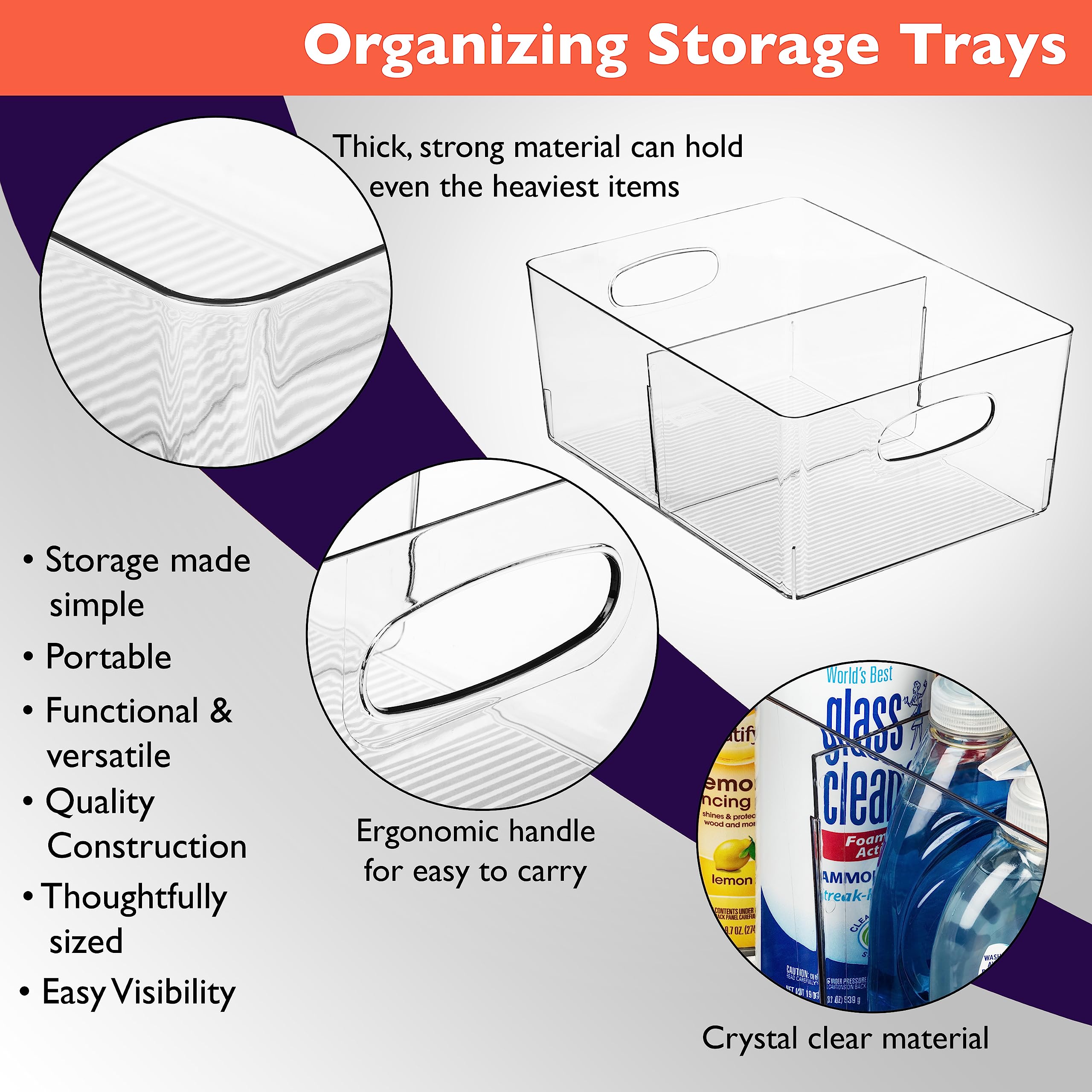 ClearSpace Plastic Storage Bins with Divider – Perfect Kitchen Organization or Pantry Storage – Fridge Organizer, Pantry Organization and Storage Bins, Cabinet Organizers