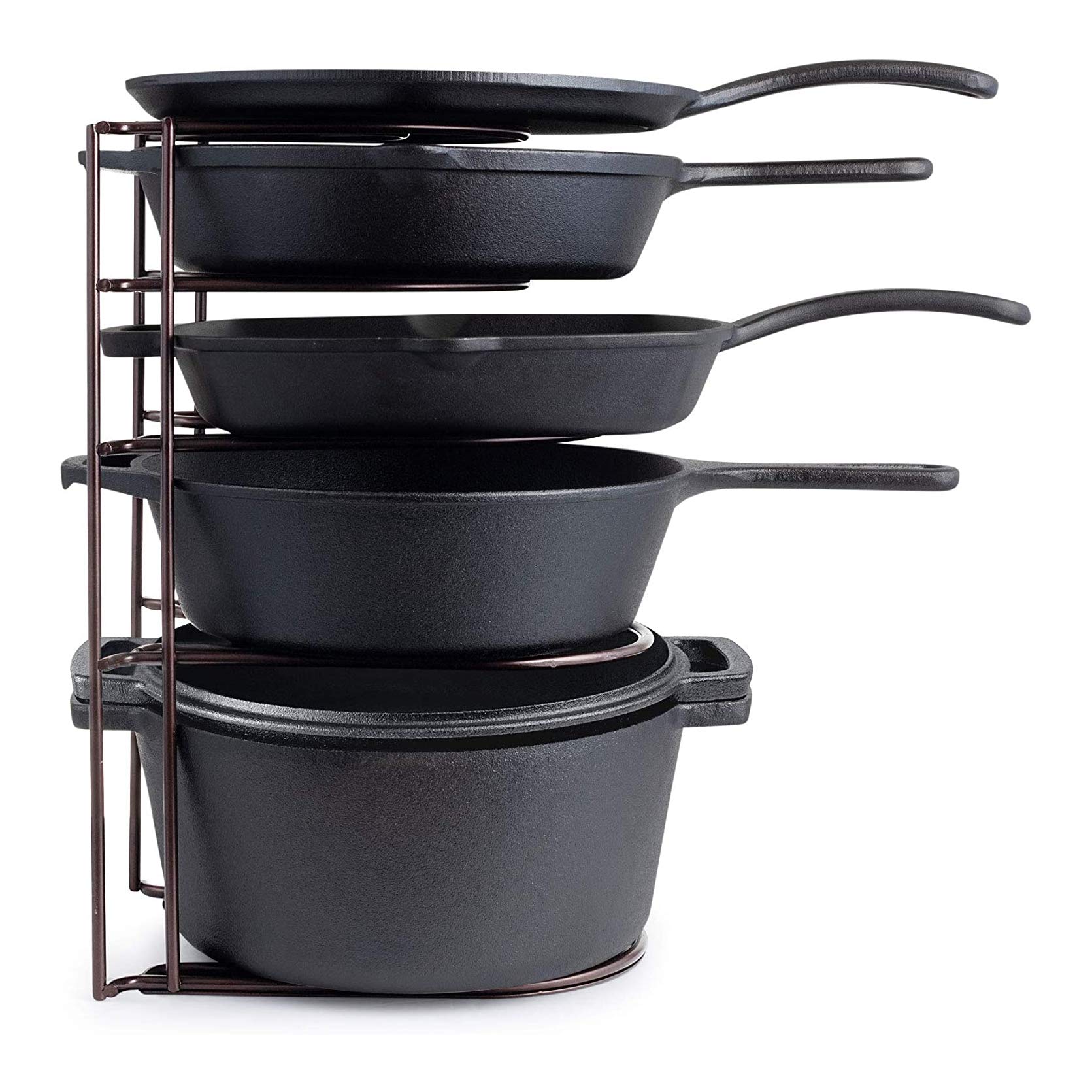Cuisinel Heavy Duty Pan Organizer - Extra Large 5 Tier Rack - Holds Cast Iron Skillets, Dutch Oven, Griddles - Durable Construction - Space Saving Kitchen Storage - No Assembly Required - Bronze 15"