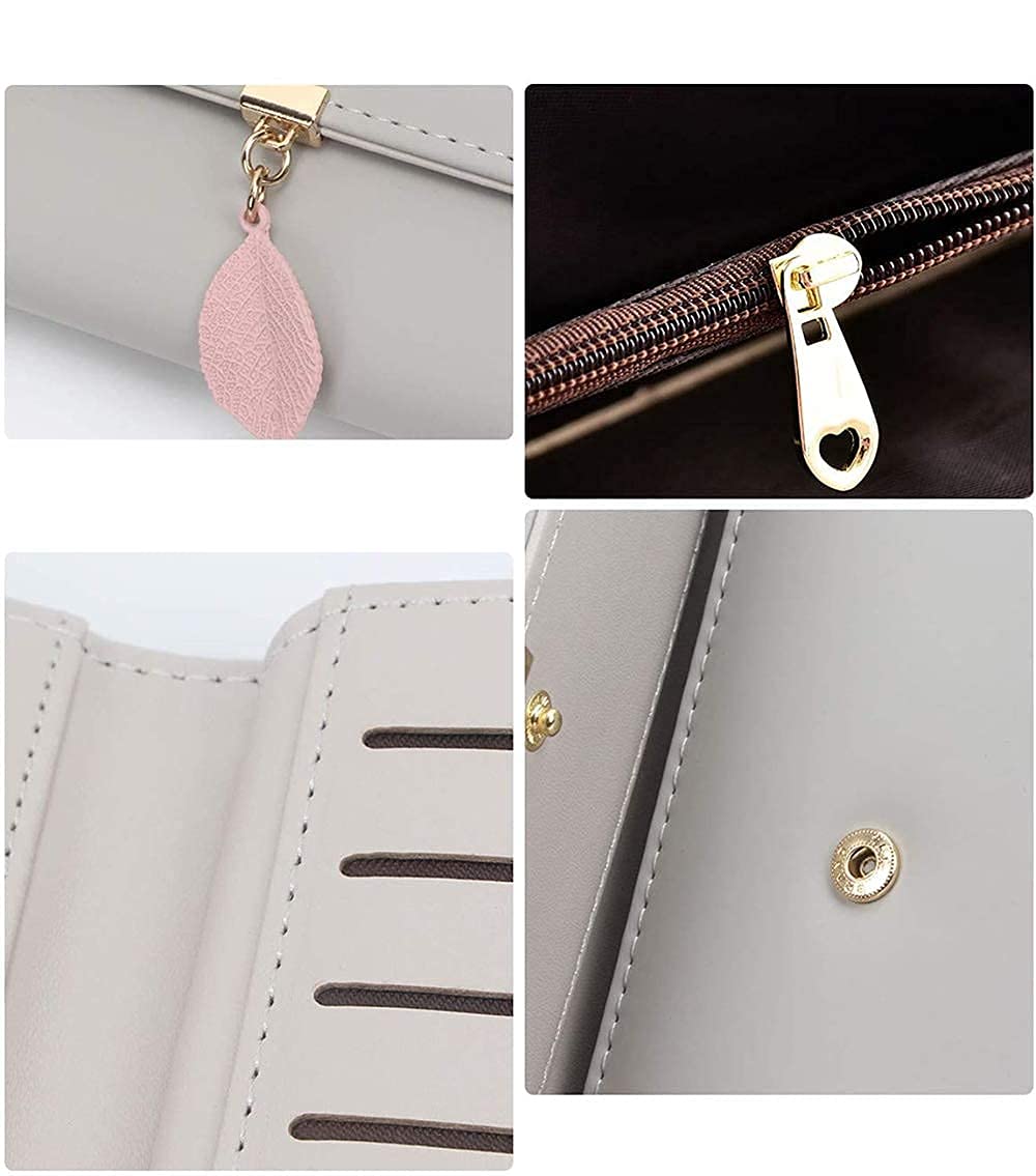 Wallet for Women,PU Leather Leaf Pendant Card Holder Phone Checkbook Organizer Zipper Coin Purse Mother's day best gifts from daughter