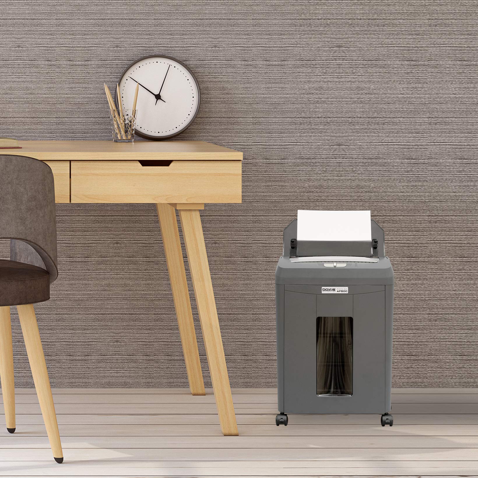 Boxis® AutoShred® 90-Sheet Auto Feed Microcut Paper Shredder - Includes Samples of Shredcare Lubricant Sheet and Waste Liner