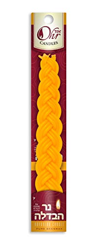 OHR CANDLES Braided Beeswax Havdalah Candle - Pure Bees Wax Shabbat Candle - Shabbat Judaica Gift - Flat Braid- 3-Pack