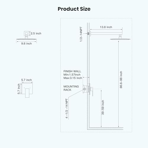 gotonovo Rain Shower System Matte Black 10 Inch Shower Head Bathroom Luxury Mixer Shower Complete Combo Set Singe Handle Wall Mounted