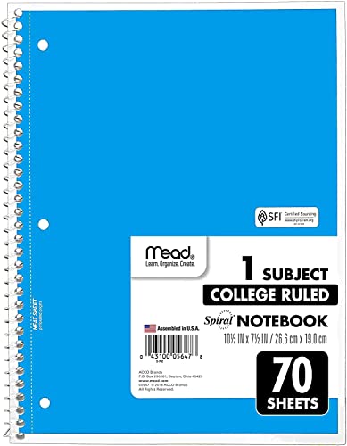 Mead Spiral Notebook, 12 Pack of 1-Subject College Ruled Spiral Bound Notebooks, Pastel Color Cute School Notebooks, 70 Pages