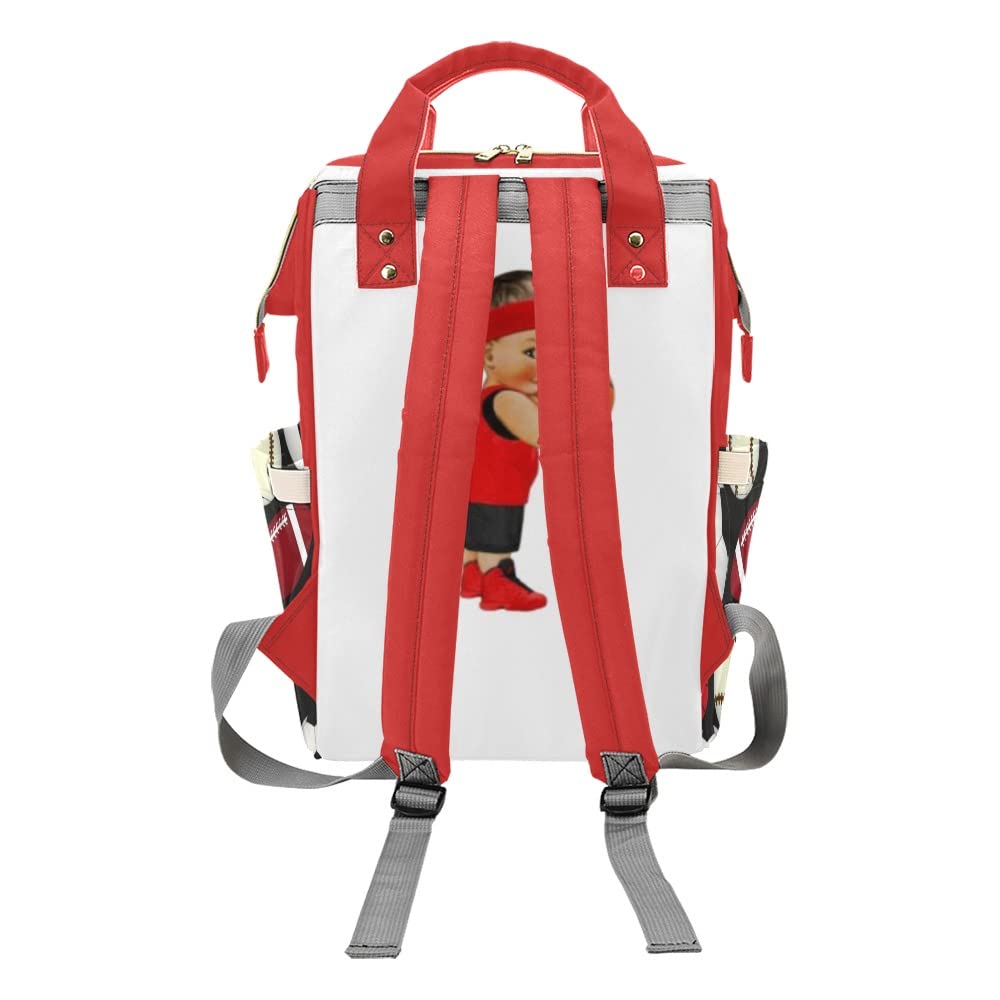 CUXWEOT Personalized Basketball Red Boy Diaper Bag with Name Nappy Bags Shoulder Daypack Mummy Backpack for Mom Girl Gift