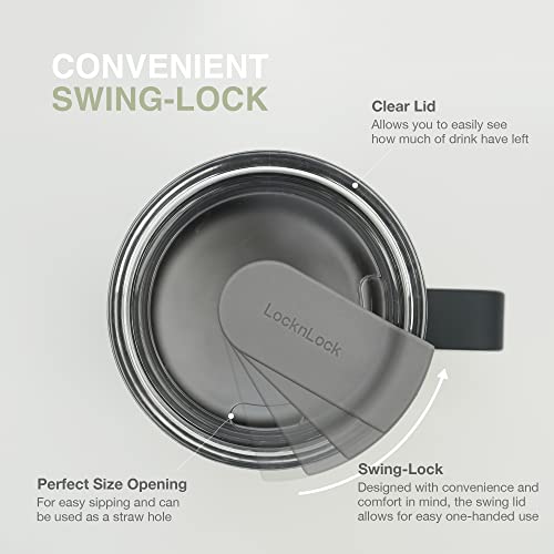 LocknLock Metro Mug Premium 18/8 Stainless Steel Double Wall Insulated with Handle Perfect for table with Lid, Dark Green, 20 oz