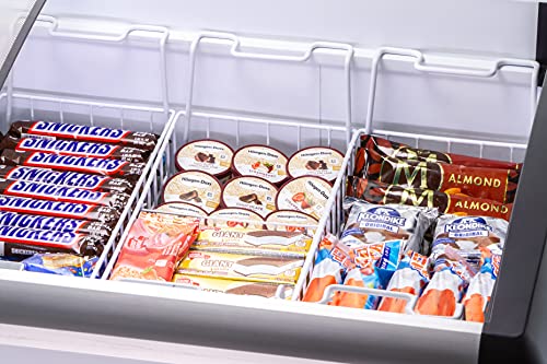 DUURA DDFC21 Commercial Mobile Ice Cream Display Chest Freezer Sub Zero Temp Curved Glass Top Frost Free Lid with 8 Wire Baskets, 71.7 Inch Wide 21.2 Cubic Feet, White, 21 cu.ft